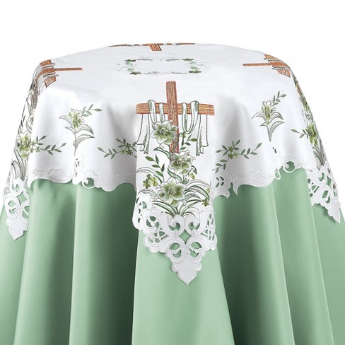 Collections Etc Embroidered Lily And Cross Easter Table Linens Square ...