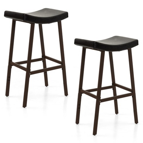 Costway Saddle Bar Stools Set Of 2 Height Adjustable Upholstered Saddle ...