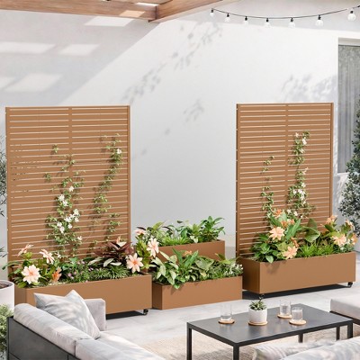 Spassway 4-Piece Outdoor Metal Planter with Climbing Plants Trellis Set ...