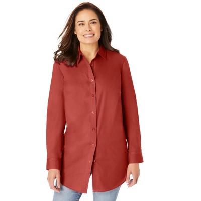 Woman Within Women's Plus Size Perfect Long Sleeve Shirt - 6x, Red ...