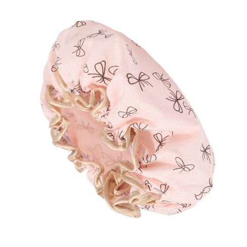 Unique Bargains Women Double Layer Bow Pattern Shower Cap Pink 1 Pc ...
