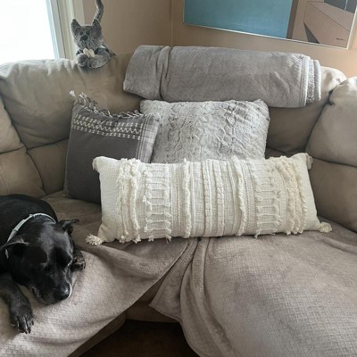 Oversized Oblong Woven Knotted Fringe Decorative Throw Pillow Natural ...