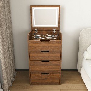 LOVSON 3-in-1 Vanity Desk with Lighted Mirror & Stool, Flip Top Makeup ...