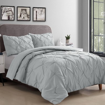 Swift Home | Diamond Smocking Pintuck 3-Piece Comforter Set Silver King ...