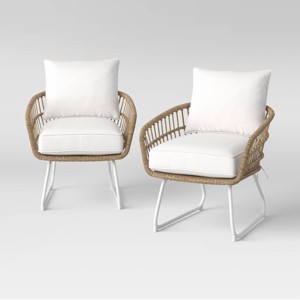 2pc Southport Linen Outdoor Patio Chairs With Metal Legs Club Chairs Natural white Threshold Wicker Accent Weather resistant Target
