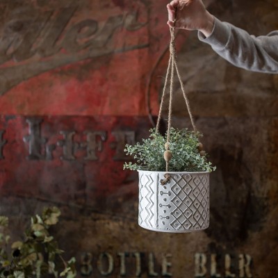 Large Multi Pattern Metal, Jute & Wood Hanging Planter - Foreside Home ...