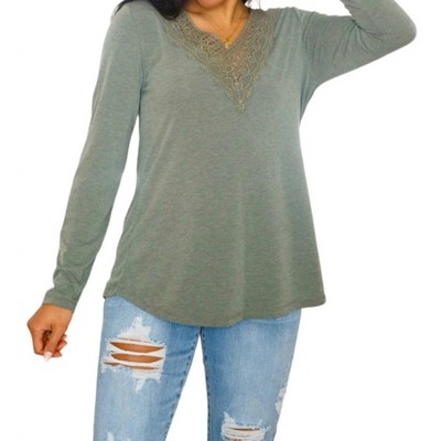 Women's Lacey Long Sleeve V Neck - Emerald Collection S : Target