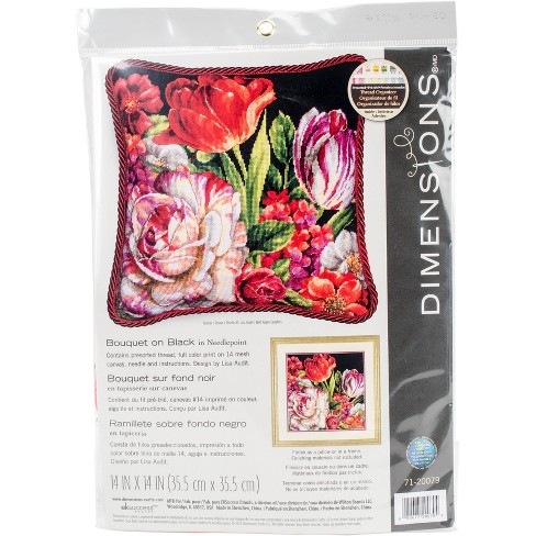 Dimensions Needlepoint Kit 14"x14"-bouquet On Black Stitched In Thread ...