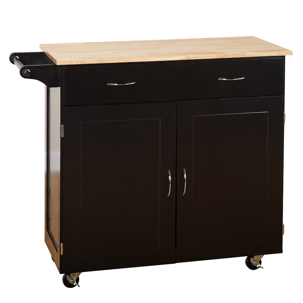 TMS Large Kitchen Cart with Wood Top, Black