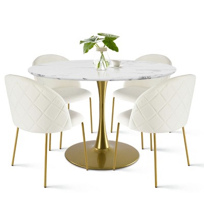 Harris+nano 5-piece Round-shaped Dining Table Set With 4 Tufted Velvet ...