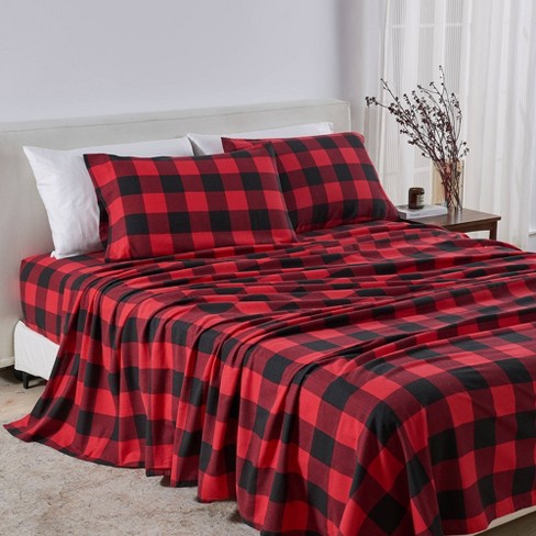 Isla Jade Full 100 Turkish Cotton Classic Printed Flannel Sheet Set Buffalo Check Red black Target