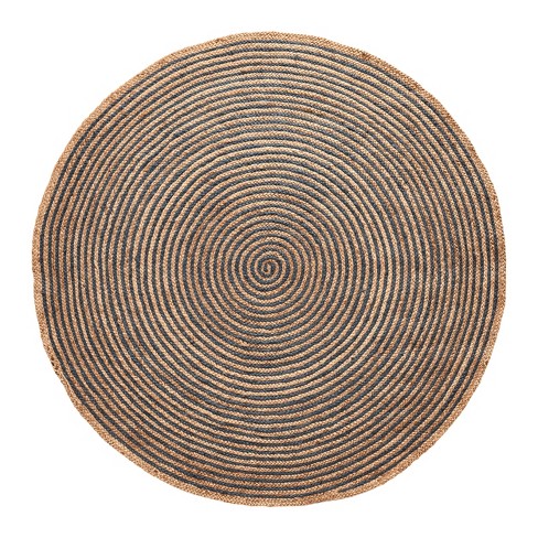 Braided Natural Jute Round Indoor Area Rug, 6' Round, Navy Blue - Blue ...