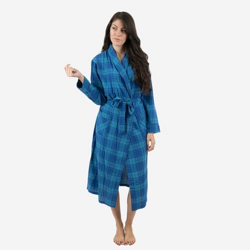 Leveret Womens Flannel Robe Plaid Blue And Navy L : Target