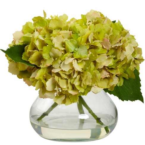 Nearly Natural Blooming Hydrangea With Vase, Green : Target
