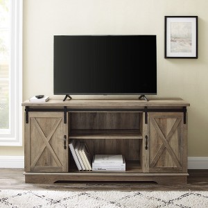 Modern Sliding Barndoor Farmhouse TV Stand for TVs up to 65" Grey Wash ...