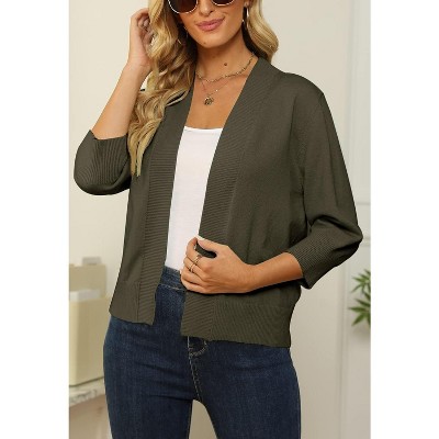 Women's 3/4 Sleeve Open Front Cropped Cardigan Sweater Elegant Shrugs ...