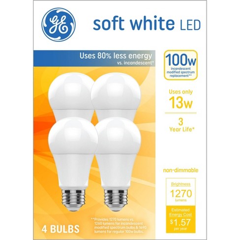 Ge 4pk 100w Soft White A19 Led Light Bulbs: Standard E26 Base, 1270 ...