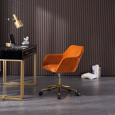 Orange Velvet Fabric Home Office Chair With Gold Metal Leg,desk Chair ...