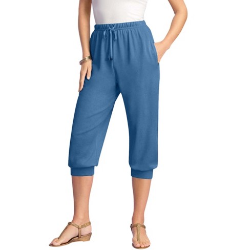 Roaman's Women's Plus Size Drawstring Soft Knit Capri Pant - 4x, Dusty ...