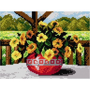 Orchidea Gobelin canvas for halfstitch without yarn Yellow Flowers in a ...