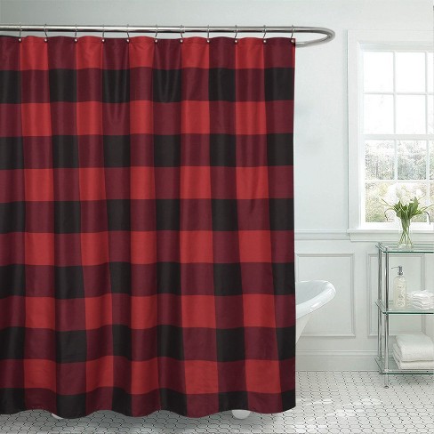 Buffalo Check Fabric Shower Curtain 72 X 72 Burgundy black By Sweet Home Collection Target