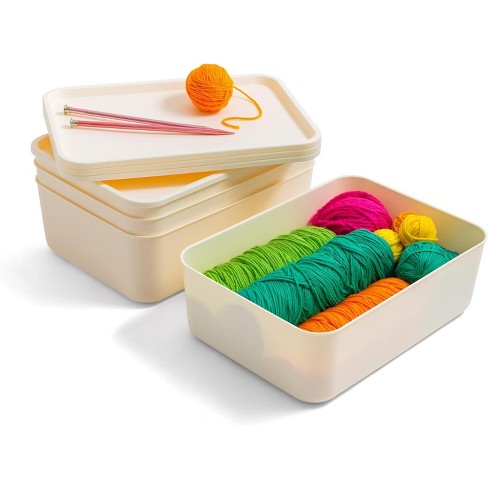 Iris Usa Plastic Modular Basket Bin & Lid, Medium, 4-pack, Stackable ...
