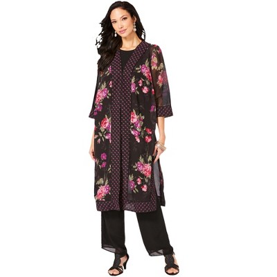Roaman's Women's Plus Size Three-piece Duster & Pant Suit : Target