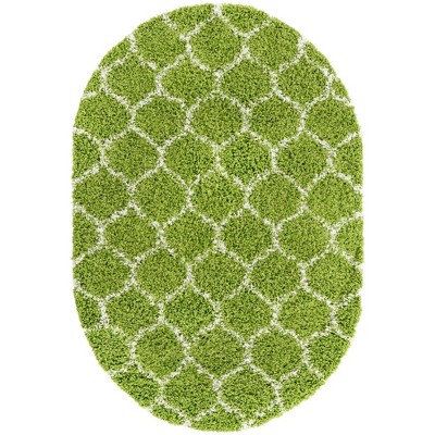 Unique Loom 4' 0 X 6' 0 Oval Trellis Shag Green Area Rug : Target
