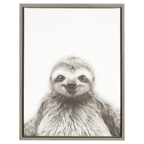 24" X 18" Sloth Framed Kids' Canvas Art Gray - Uniek : Target
