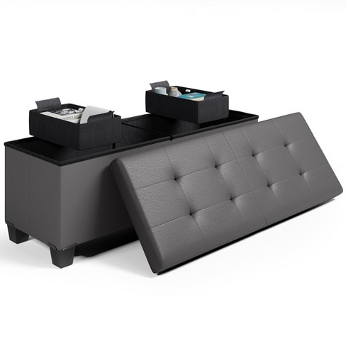 Nestl 43" Storage Ottoman Bench With Storage Bins, Rectangular Storage Bench - Gray Leather : Target