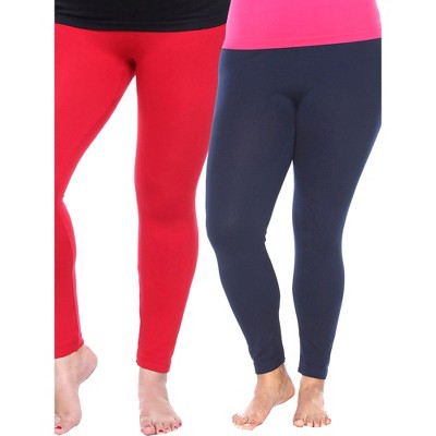 Women's Pack of 2 Solid Leggings Navy, Red One Size Fits Most Plus ...