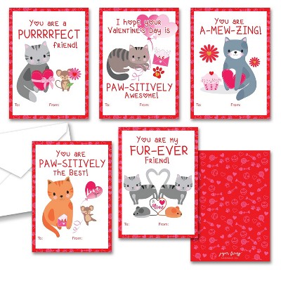 Paper Frenzy Cat Kitten Themed Valentines - 25 Pack With Envelopes : Target
