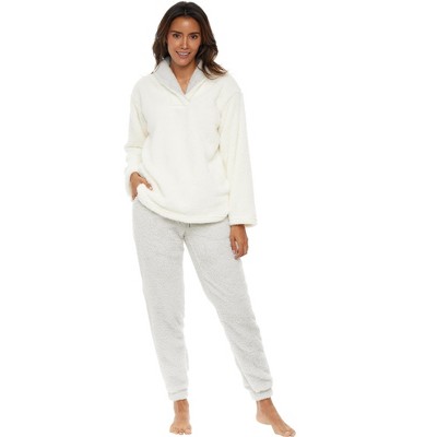 Women's Soft Plush Fleece Pajamas Lounge Set, Long Sleeve Top And Fuzzy ...