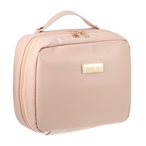 Unique Bargains Large Capacity Pu Leather Cosmetic Bag 1 Pc Pink : Target