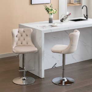 Upholstered Bar Stools Set of 2, Adjustable Counter Height Barstools ...