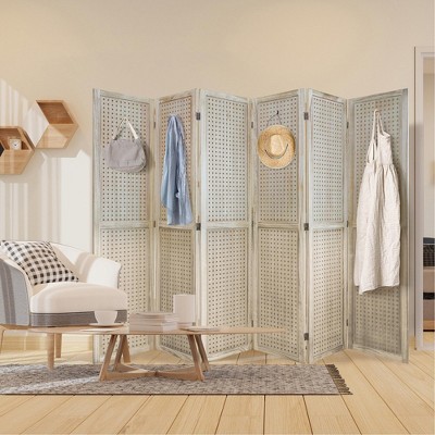 Homcom 5.6ft Tall Wood 6 Panel Room Divider Folding Privacy Screen W ...