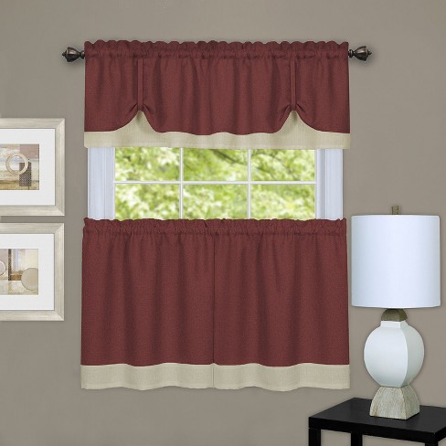 Kate Aurora Flax Styled Semi Sheer 3 Piece Tie-up Kitchen Curtain Tier ...