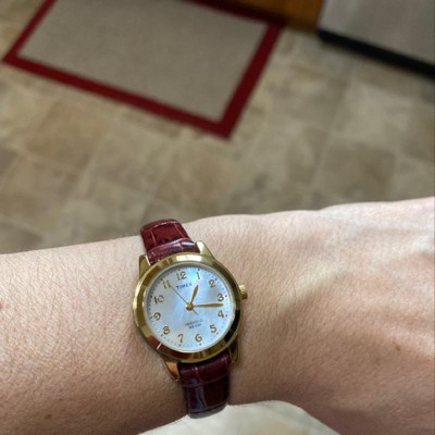 Women's Timex Watch With Leather Strap - Gold/mother Of Pearl/brown ...