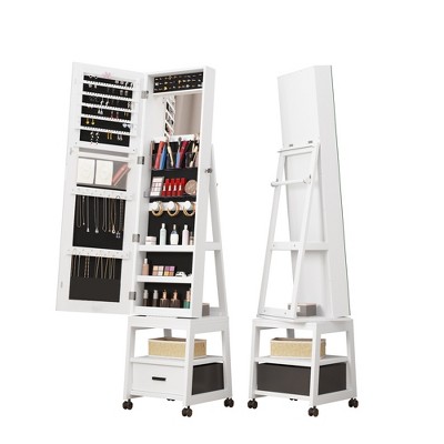360° Swivel Jewelry Armoire Cabinet,Lockable Full-Length Mirror, Bottom ...