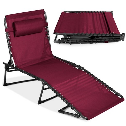 Best Choice Products Patio Chaise Lounge Chair Outdoor Portable Adjustable Pool Recliner w Pillow Wine Red