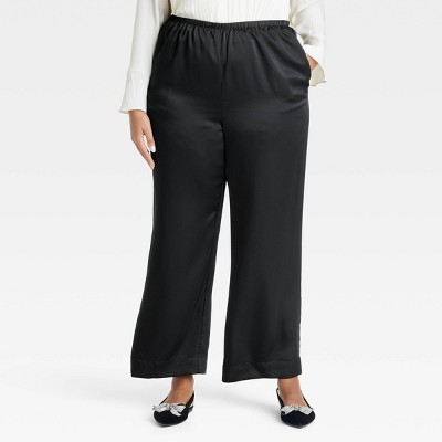 Women's Mid-rise Straight Leg Satin Pull-on Pants - A New Day™ Black 1x ...