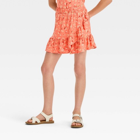 Girls' Ruffle Hem Skort - Cat & Jack™ Coral Pink L : Target