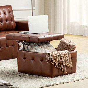 Vicenta 24 Wide Genuine Leather Tufted Square Standard Ottoman with ...