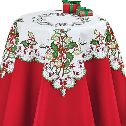 Collections Etc Embroidered Holly Leaves And Red Berries Table Linens ...