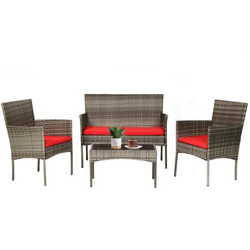 Fdw Furniture Set 4pcs Patio Furniture Set Water Resistant Conversation ...