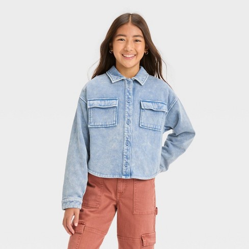 Girls' Washed Fleece Shacket - Art Class™ Blue Xs : Target