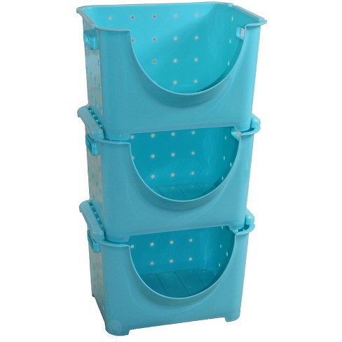 Basicwise Stackable Plastic Storage Container, Set Of 3 Blue : Target