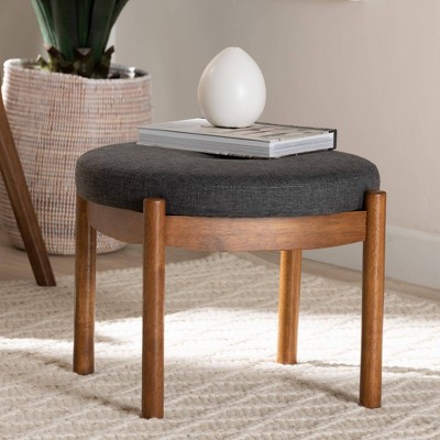 Iliana Fabric And Wood Ottoman Footstool Dark Gray/walnut Brown ...