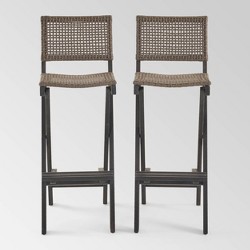 Pulaski 2pk Outdoor Acacia Wood Bar Stools With Wicker - Light Brown ...