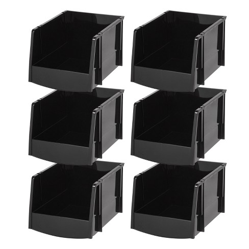 Iris Usa 6 Pack Jumbo Plastic Open Front Stackable Storage Bin, Black ...